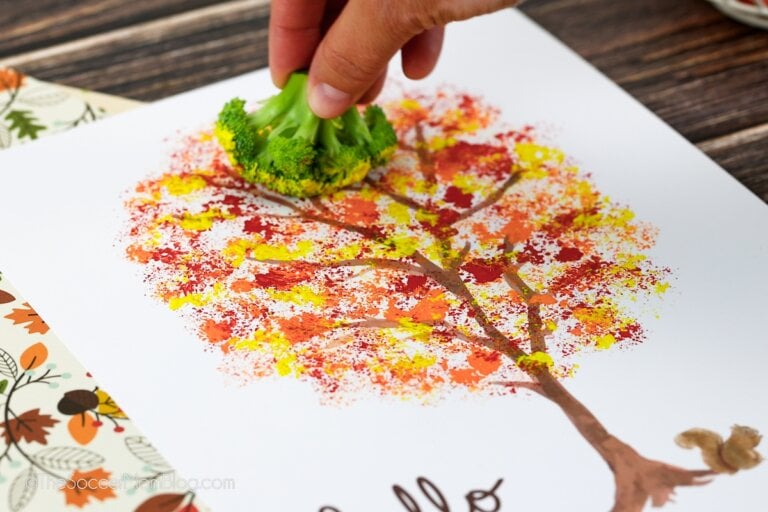 Broccoli Fall Tree Stamping Craft - The Soccer Mom Blog
