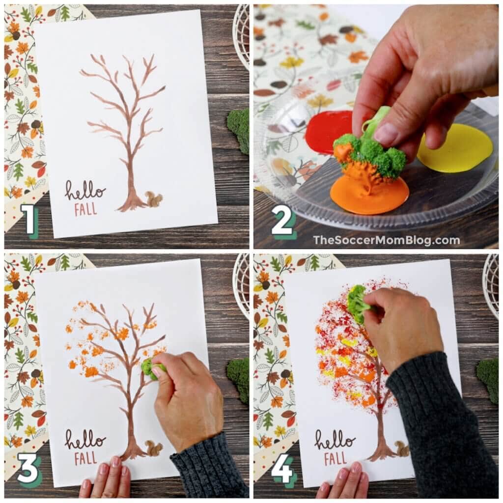 Broccoli Fall Tree Stamping Craft - The Soccer Mom Blog