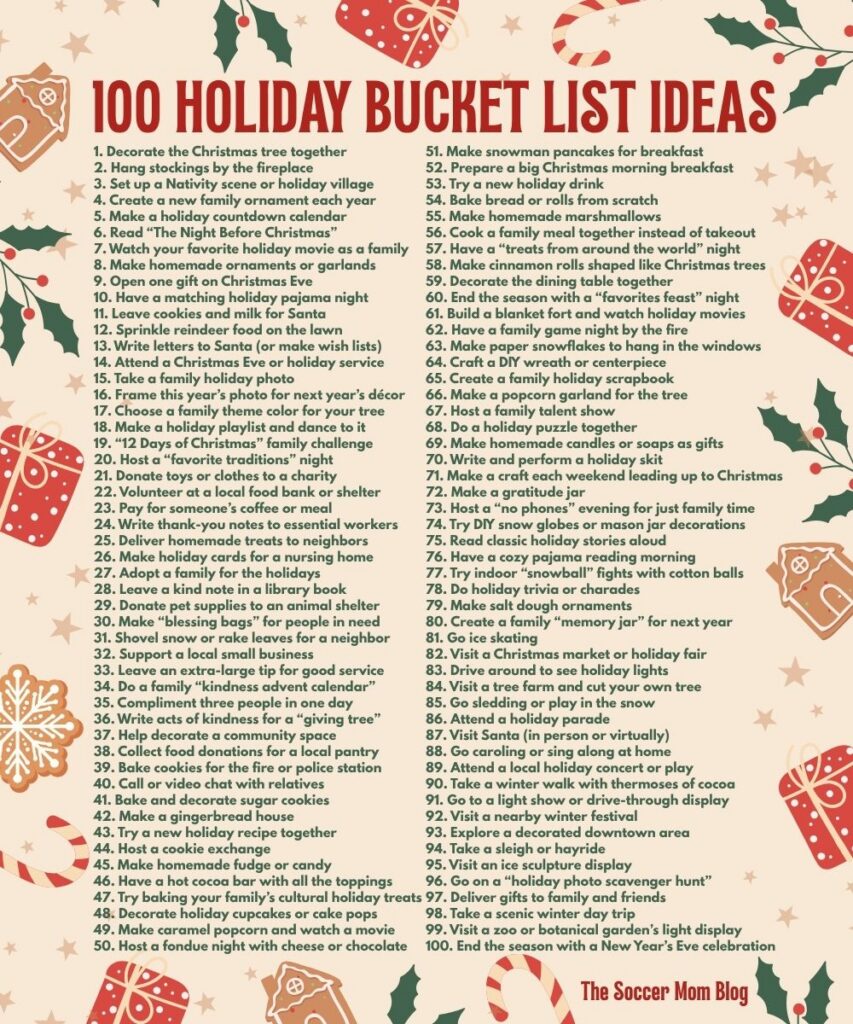 100 Holiday Bucket List Ideas for Families - The Soccer Mom Blog
